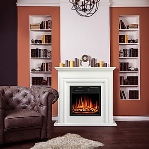 Joy Pebble 36'' Wood Electric Fireplace Mantel Package Freestanding Heater Corner Firebox with Log Hearth and Remote Control,750-1500W (Ivory White)