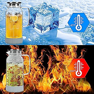 BOQO Glass Pitcher 68oz/2000ml,Pitcher with lid and Precise Scale Line,Tea Pitcher,Glass Water Jug,Glass Water Pitcher,with Particular Coaster.