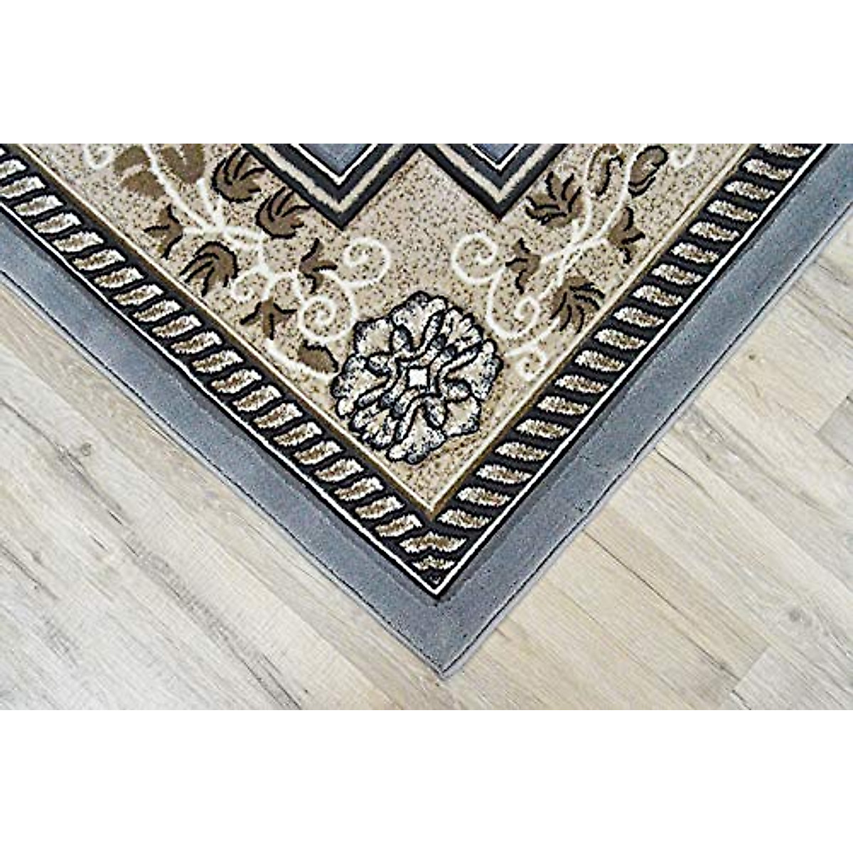 PlanetRugs Glamour Design 206 3D Hand Carved Traditional Rug Oriental Floral 7'9''x10'8'' Grey Beige