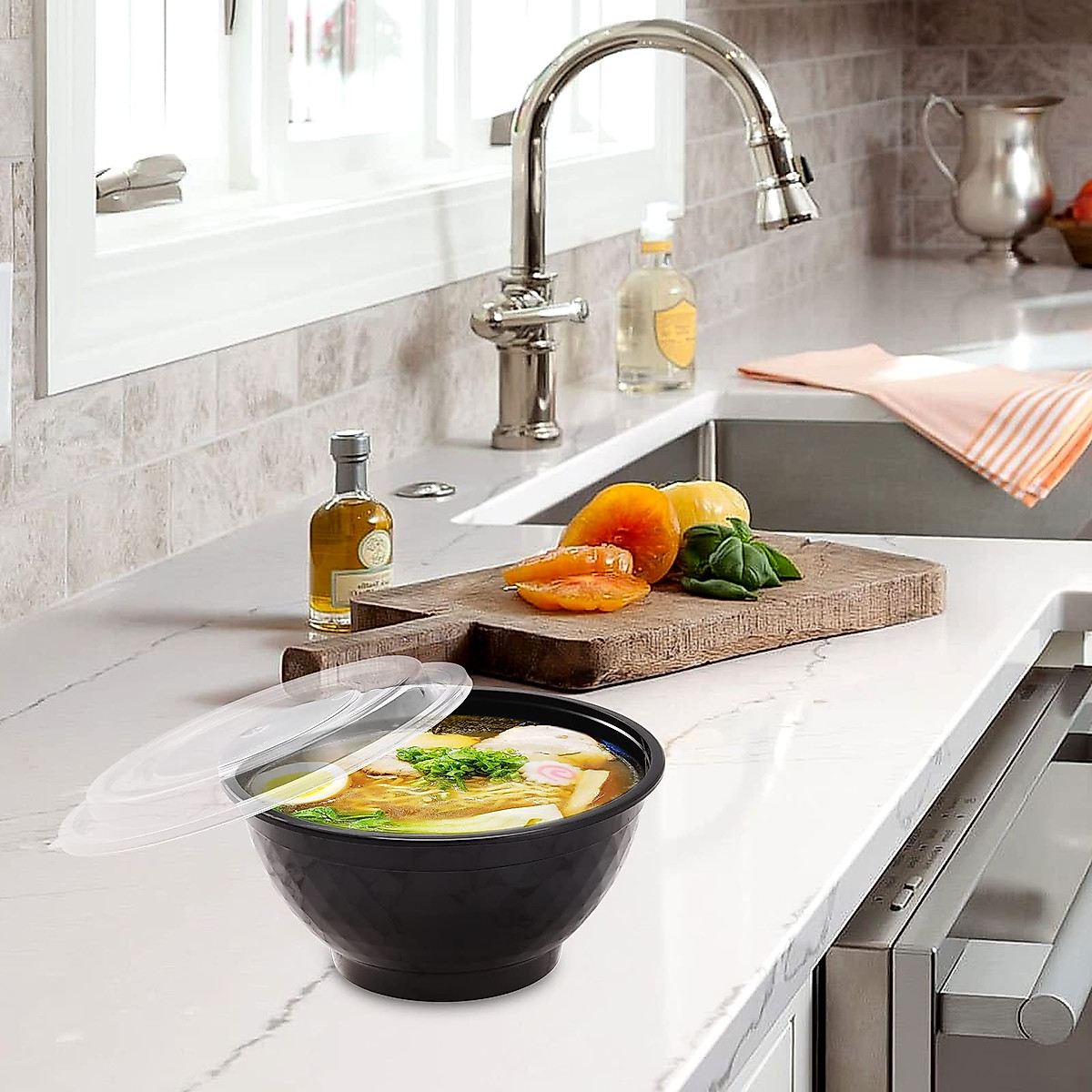 Kitch’nMore 36oz Extra-Thick Meal Prep Bowls with Lids, Plastic Containers with Clear Covers for Noodles, Poke Bowl, Salad, Soup - Freezer, Microwave & Dishwasher-Safe (30Pack)