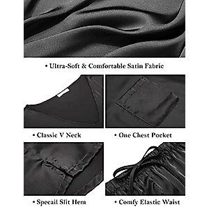 Ekouaer Satin Sleepwear Women's Short Sleeve Pajamas Silk Soft Loungewear Two Piece Pjs Set (Black,S)