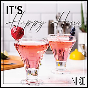 Vikko Cocktail Glasses Set of 6, Crystal Clear 6 Ounce Stemless Martini Glasses, Elegant Glasses for Martini, Vodka, Cocktail