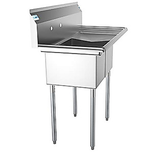 KoolMore - SB121610-16R3 2 Compartment Stainless Steel NSF Commercial Kitchen Prep & Utility Sink with Drainboard - Bowl Size 12" x 16" x 10", Silver