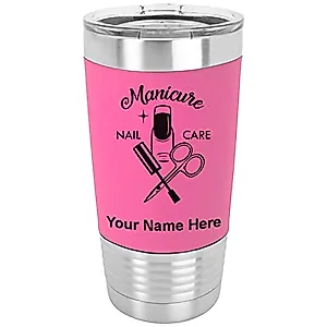 LaserGram 20oz Vacuum Insulated Tumbler Mug, Manicure, Personalized Engraving Included (Silicone Grip, Pink)