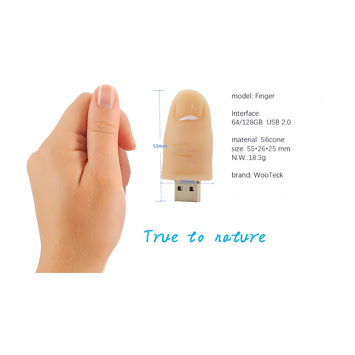 64GB Finger Shaped USB Flash Drive Data Storage