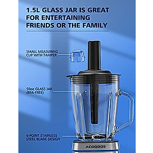 ACOQOOS Blenders for Kitchen, Smoothie Blender with 50oz Glass Jar And 2 Travel Bottles, Blender for Shakes and Smoothies For Crushing Ice, Frozen Fruits, BPA Free