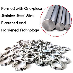 Vinfutin 100pcs/box Stainless Steel Split Rings Double Loop Lure Connector High Strength Fishing Swivel Snaps Flat Split Rings Hyper Wire Heavy Duty 40-115LB Fishing Tackle (4.5mm-40lb-100pcs)