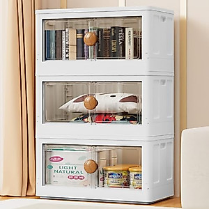 Large Stackable Storage Bins, 3 Packs 27Gal Closet Organizers and Storage, Collapsible Storage Bins Open Front, Storage Bins with Wheels, Plastic Storage Bins with Latch Doors for Home Storage, Dorm