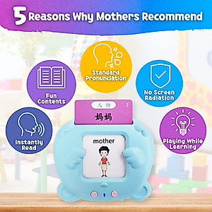 ZeenKind Chinese & English Talking Flash Cards with 510 Sight Words for Toddlers 2 3 4 5 6 Years Old, Learn Chinese for Kids, Audible Pocket Speech Early Learning Bilingual Flashcard Toys, 255 Cards