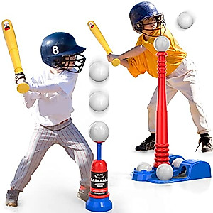 Bennol T Ball Set Toys For Kids 3-5 5-8, Kids Baseball Tee For Boys Toddlers Includes 6 Balls, Auto Ball Launcher, Outdoor Outside Sports Tee Ball Set Toys Gifts For 3 4 5 6 Year Old Boys Toddler Kids