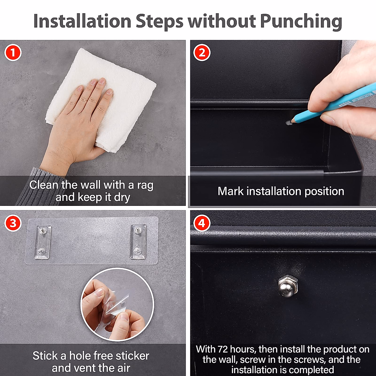 Toilet Paper Holder with Phone Shelf, Multifunctional Tissue Holder with Wipes Dispenser, Stainless Steel Tissue Roll Adhesive or Screw Wall Mounted Storage for Washroom Bathroom Organizer, Black