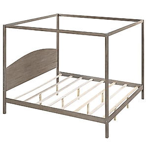 Wooden King Size Canopy Platform Bed with Headboard and Support Legs,for Kids Boys Girls Teens Adults Bedroom Use (King, Brown Wash@Headboard)