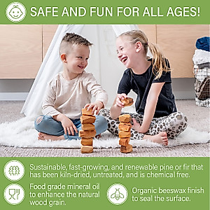 PERCHED Natural Pine Stacking Rocks, Large Wooden Blocks, Montessori Puzzle Game, Toddler Toys For Classroom, Wood Balancing Stones Set (12 Pc)