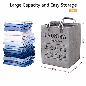 MLUUHK Small Laundry Basket, 50L Foldable Laundry Hamper Organizer with Handles, Fashion Portable Laundry Basket in Bedroom, Laundry Room, Closet, Bathroom, College Dorm (Light Gray)