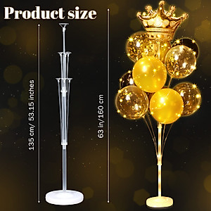 Sosation 2 Set Floor Crown Balloon Stand Kit Includes LED String Lights 42 Balloons 44 Balloon Sticks 26 Balloon Cups Gold Balloon Column Backdrop Decoration for Birthday Graduation Baby Shower Party