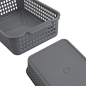 Gloreen 6 Packs Plastic Storage Basket, Grey Small Organizing Baskets, F