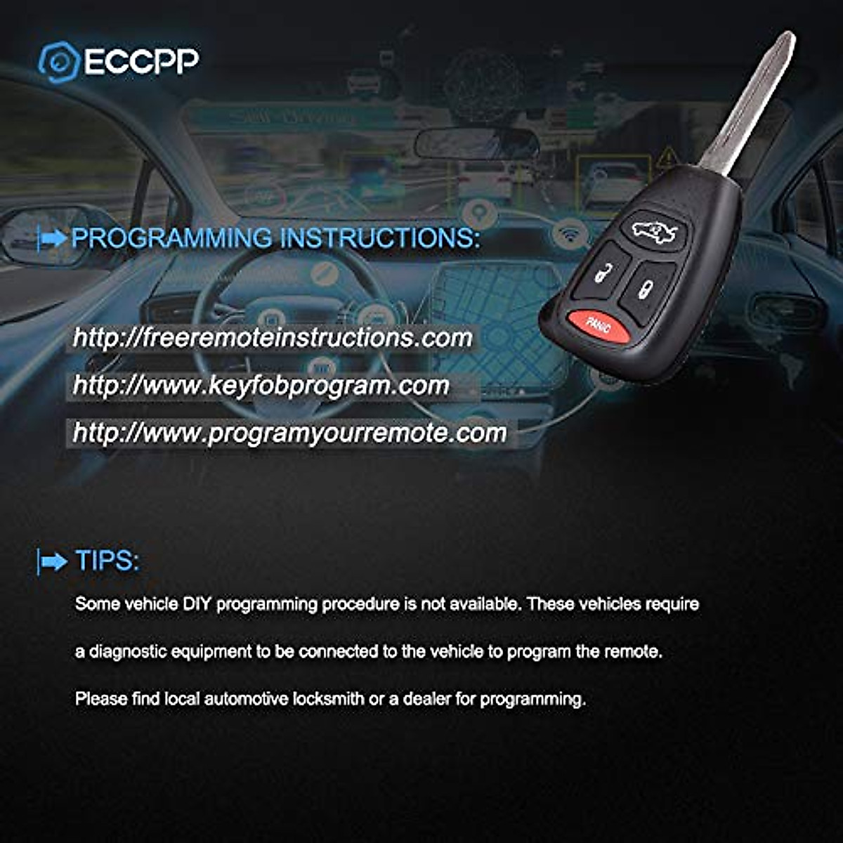ECCPP 1X Key Fob Keyless Entry Remote Replacement for Chrysler 300 for D odge Charger Dakota Durango Magnum for J eep Grand Cherokee Commander KOBDT04A OHT692713AA 4 Buttons