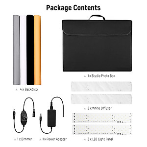 NEEWER Foldable Portable Photo Studio Light Box with Dimmable LED Lighting, 16 x 12 x 12 Inches 5600K CRI 95+, 4 Color Backdrops Photography Tent Kit for Jewelry Product