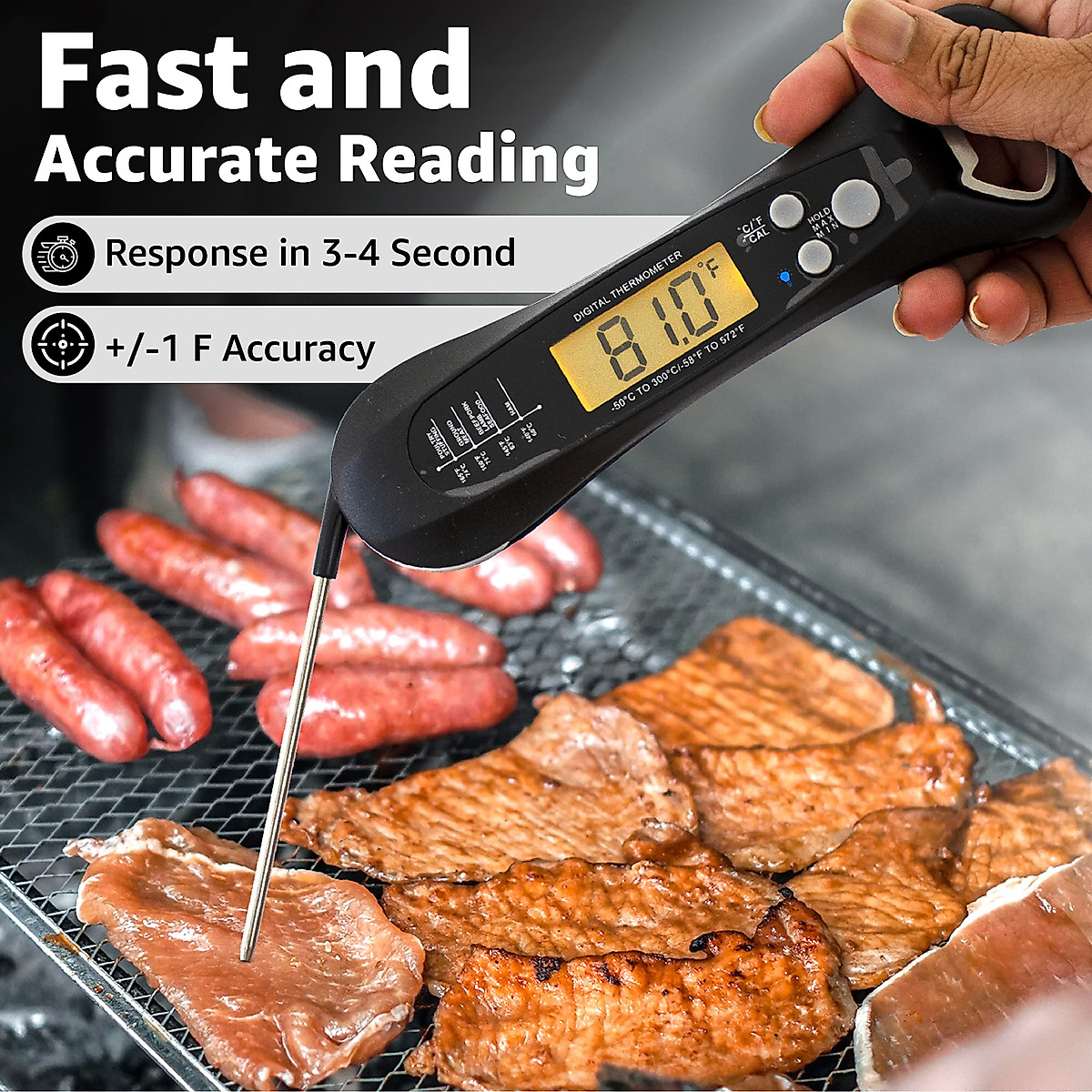 Genesis IMPEX Instant Read Meat Thermometer for Grill & Cooking, Digital Waterproof Kitchen Food Thermometer, Ultra Fast with Backlight Calibration, Foldable Probe Deep Fry, BBQ, and Roast Turkey