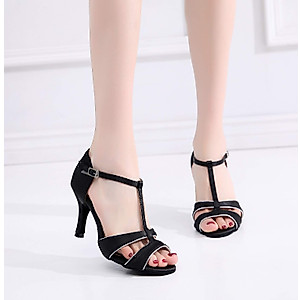 Goettin Dancine Ballroom Latin Social Salsa Tango Dance Shoes,Double-Layer Heel Tip,Premium Satin Ballroom Dance Shoes Women Heel Sandals Women Latin Salsa Bachata Performance Dance Shoes 7.5cm Heel