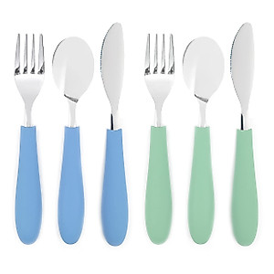 Elk and Friends Kids Silverware with Silicone Handle | Childrens Safe Flatware | Kids Utensils | Spoon + Fork + Knife set | 4 years+ | 6 Pieces