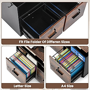 Naice File Cabinet with Charging Station, Lateral File Cabinets with 2 Lock Drawers, Wood Filing Cabinet for Home Office Printer Stand, 2 Storage Shelves, Letter/A4 Size Hanging File Folders