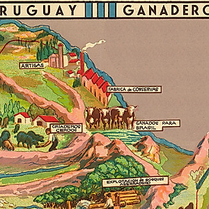 Map of Uruguay, South America circa 1936 - Oriental Republic of Uruguay - measures 24 inches x 24 inches (610mm x 610mm)