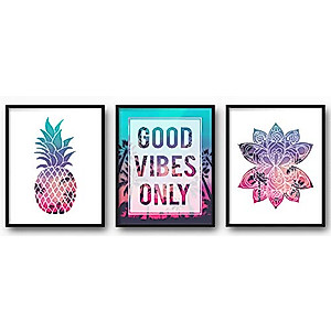 Brooke & Vine - Good Vibes Beach Teen Girl Room Wall Decor Art Prints - (UNFRAMED 8x10) VSCO Inspirational Wall Art, Motivational Quotes Posters for Kids, Tween Women Office Bedroom, Dorm, Desk (Pineapple Mandala Good Vibes Only)