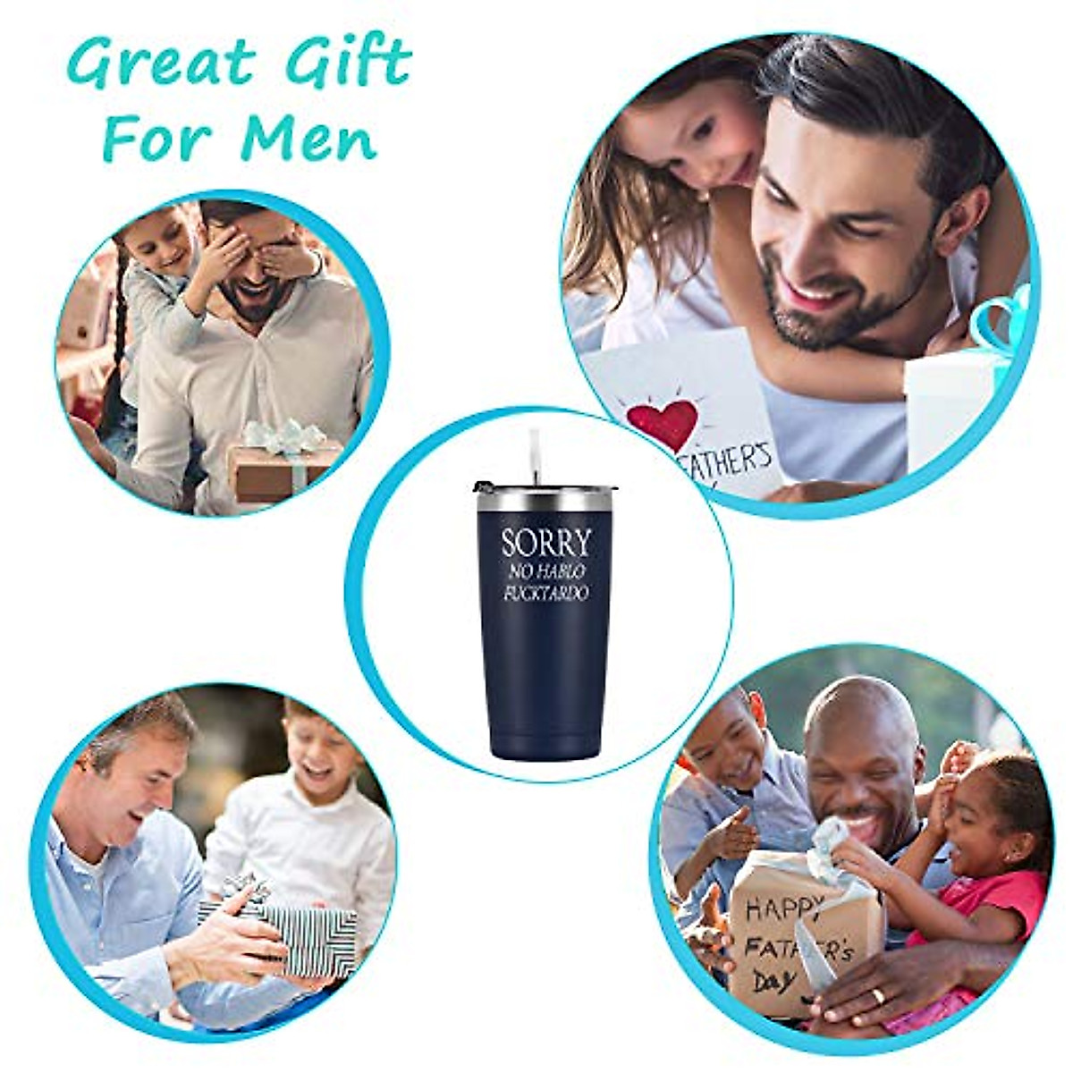 Sorry No Hablo Fuctardo Travel Tumbler Funny Birthday Christmas Gifts for Friends Dad Mom Sister Brother Family Coworkers, 20oz Insulated Stainless Steel Tumbler with Lid and Straw, Navy Blue