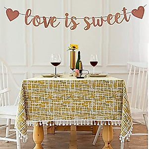 Love is Sweet Banner - Perfect Decoration for Engagement, Wedding, Anniversary, Valentine's Day Party, Bridal Shower - Beautiful Sparkling Rose Cardstock Pape