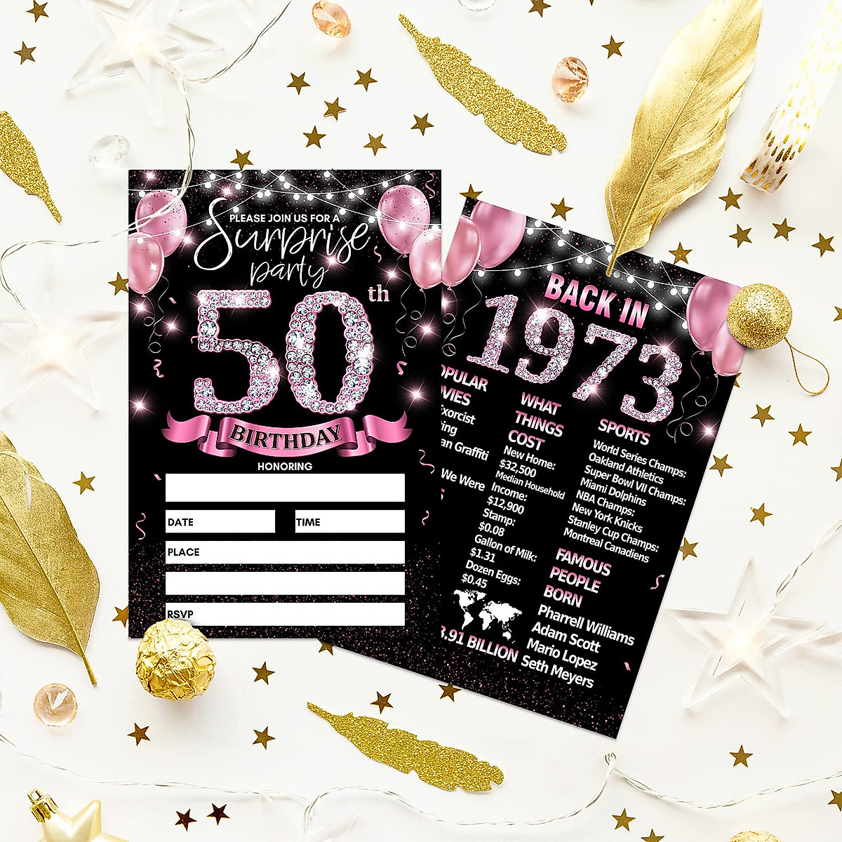 90th Birthday Party Invitation Card - Rose Gold Invites with Back In 1933 Poster Printing On The Back Double-Sided Fill-in Invites - 20 Cards with Envelopes for Party Favors - sr-09
