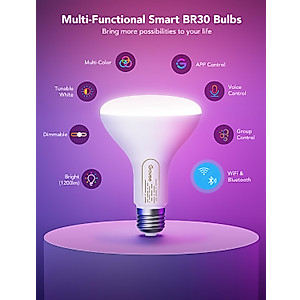Govee Smart Light Bulbs, 1200 Lumens Dimmable BR30 Bulbs, RGBWW Color Changing Light Bulbs, WiFi LED Bulbs, 16 Million Colors, Work with Alexa, 2 Pack
