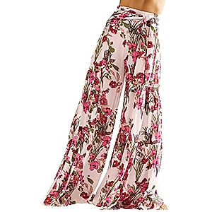 ALBIZIA Wide Leg Palazzo Pants for Women Elastic Waist Summer Casual Floral Printed Pant Boho Yoga Trouers XL Style-4