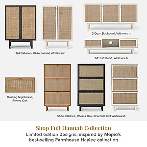 mopio Hannah Floating Nightstand, Natural Rattan Farmhouse Boho Wall Mounted Space Saving Bedside Tables, Nightstands, Drawer with Spacious Storage, for Bedroom, Living (Single)