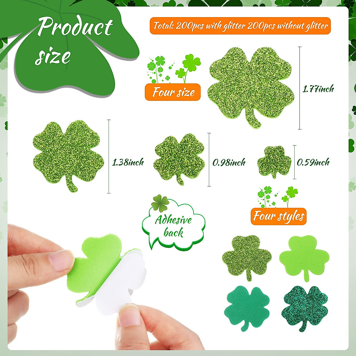 428 Pieces St. Patrick's Day Craft Shamrock Foam Stickers Supplies Glitter Shamrocks Stickers Self Adhesive Foam Clover Stickers for DIY Kids Toddlers Adults Party Favors