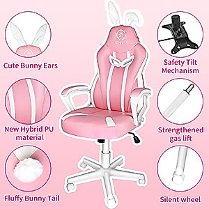 JOYFLY Pink Video Gaming Chair for Kids, Gamer, Girls, Teens Adults Computer Chair Silla Ergonomic Chair（Pink-White）