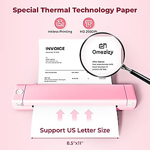 Omezizy M08F-Letter Bluetooth Portable Printer for Travel and Pack of 100 Sheets US Letter Thermal Paper