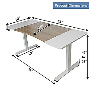 Jceet Dual Motor Electric Standing Desk - 63 x 30 Inch Adjustable Height Sit Stand Computer Desk with Splice Board, Stand Up Desk Table for Home Office, White Frame/Oak and White Top(with Radian)