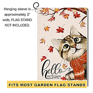 Fall Cat Garden Flag 12x18 Vertical Double Sided Hello Autumn Maple Leaves Thanksgiving Outside Decorations Burlap Yard Flag BW197