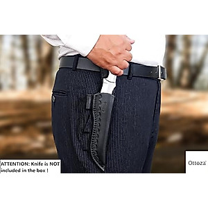 Ottoza Handmade Leather Knife Sheath Side Draw Knife Sheath - Bushcraft Knife Sheath - Hunting Knife Sheath - Survival Knife Sheath - Vertical Knife Sheath Black TOP Grain Leather No:221