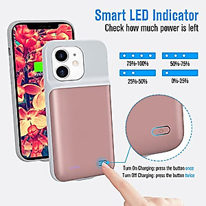 DOKYW Battery Case for iPhone 12/12 Pro, 6000mAh Portable Protective Smart Charging Case Rechargeable Extended Battery Charger Case Backup Power Bank Case for iPhone 12/12 Pro, 6.1 inch Pink