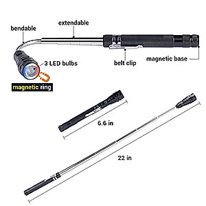 LED Magnetic Pickup Tool Gifts for Men, Valentines Day Gifts for Him Dad Husband Grandpa Boyfriend Him, Flexible Magnet up to 22" for Hard to Reach Items, Cool Gadget Birthday Gift Idea