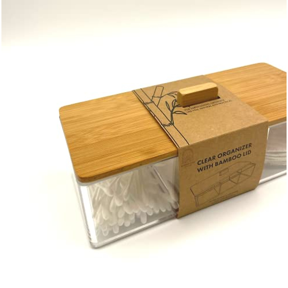 Kornerstore Compartment Organizer with Bamboo Lid - an Organizer and Storage Solution for Bathroom, Countertop - Qtip, Bathroom Accessories, Lash, Cotton Swabs, Coffee Pods, Tea Bags