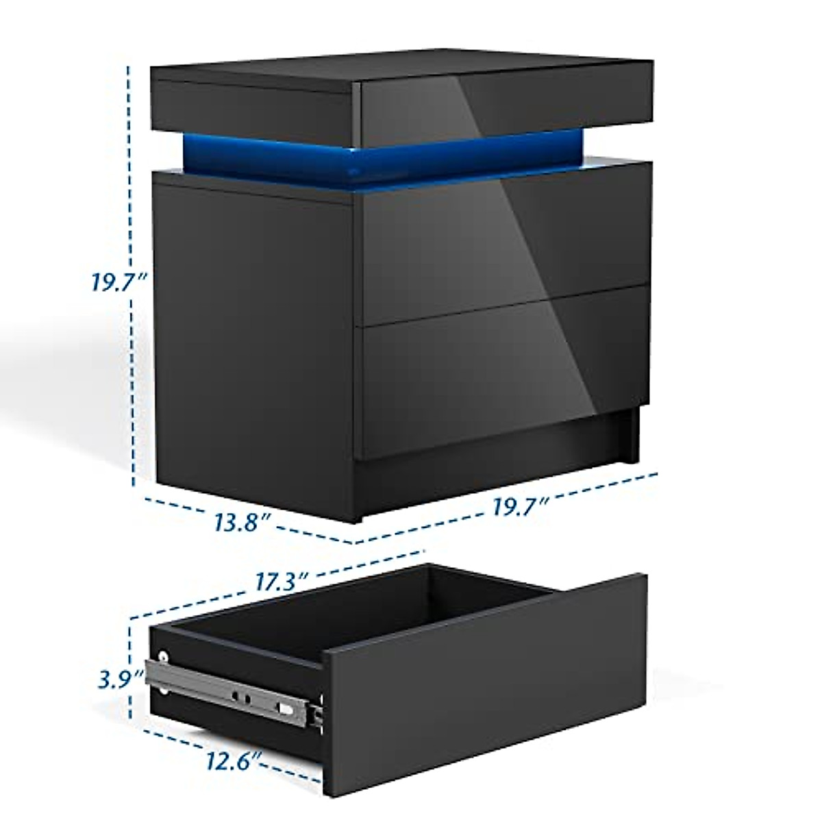 Semounva LED Nightstand with 2 Drawers, Black Modern Nightstands with Led Lights, Cool Light Up Flip Top Bedside Table Night Stand for Bedroom Furniture