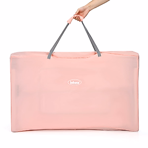 INFANS Baby Bassinet Bedside Crib, Newborn Sleeper w/Large Storage Basket, Adjustable Heights, Detachable &Washable Mattress, Breathable Mesh, Straps, Easy Moving Bed Side (Pink)