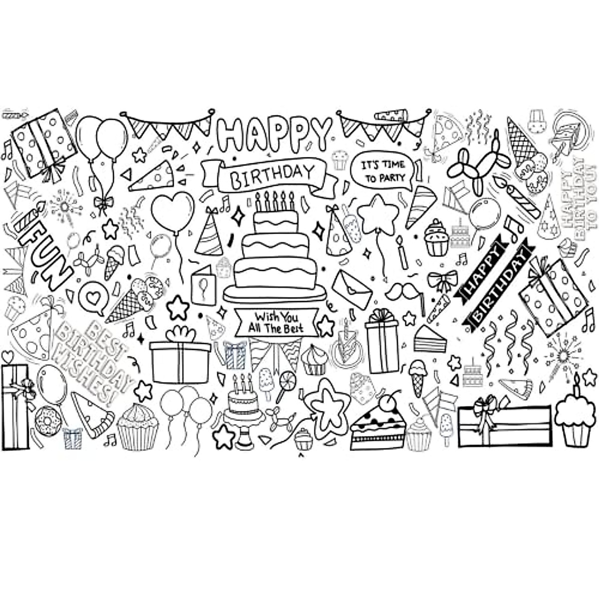 Huge Birthday Coloring Banner - 36 x 72 Inches Giant Paper Coloring Poster Paper Tablecloth for Kids Parties