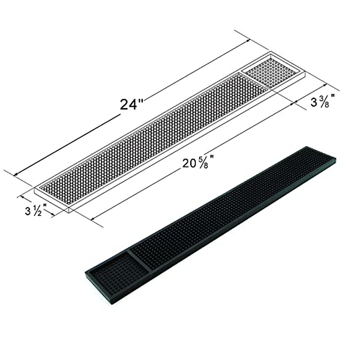 BARsics Rubber Bar Service Mat for Counter Top 24" x 3.5" (Black 3-Pack)