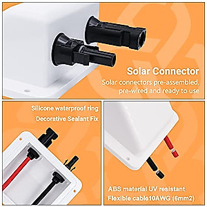 Trisinger Solar Cable Entry Gland, 0.33ft 10AWG Soft Solar Extension Cable and Connector, UV Resistance Dual Cable Entry Gland Housing on Rv, Boat, Camper (0.33Ft White)
