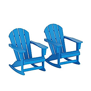 WestinTrends Malibu Outdoor Rocking Chair Set of 2, All Weather Resistant Poly Lumber Classic Porch Rocker Chair, 350 lbs Support Patio Lawn Plastic Adirondack Chair, Pacific Blue
