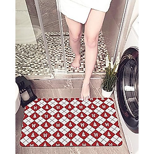 EZON-CH Bath Rugs, Quick Dry Indoor/Outdoor Rug Mat, Gift Diamond Christmas Elements Tile Pattern Rubber Non-Slip Absorbent Thin Doormat for Bathroom, Bedroom, Front Door, Kitchen 16"x24"